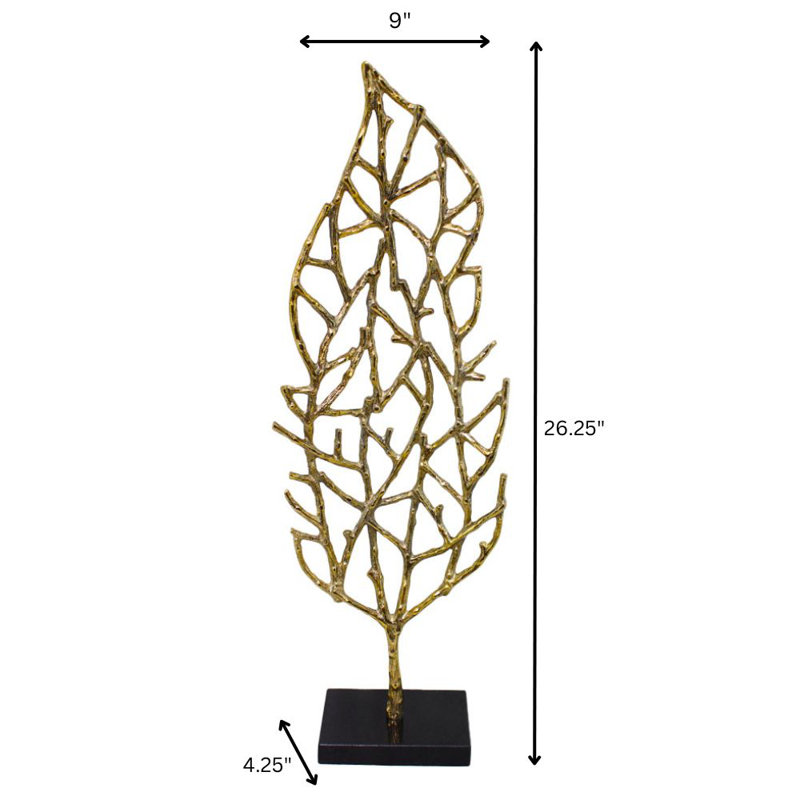 Mercer41 Frondo Tall Gold Leaf Sculpture On Marble Base | Wayfair